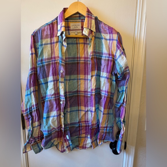 LEDBURY | Shirts | Ledbury 0 Linen Mens 15 12 Button Down Collar Shirt ...